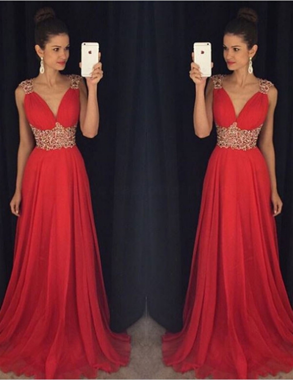 Long 2017 Party Dress Custom Made Sleeveless Straps Floor-length A-line ...